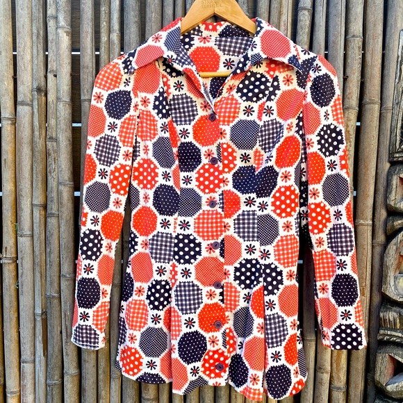 Tops | Vintage Red White Blue Floral Tunic Xss | Poshmark